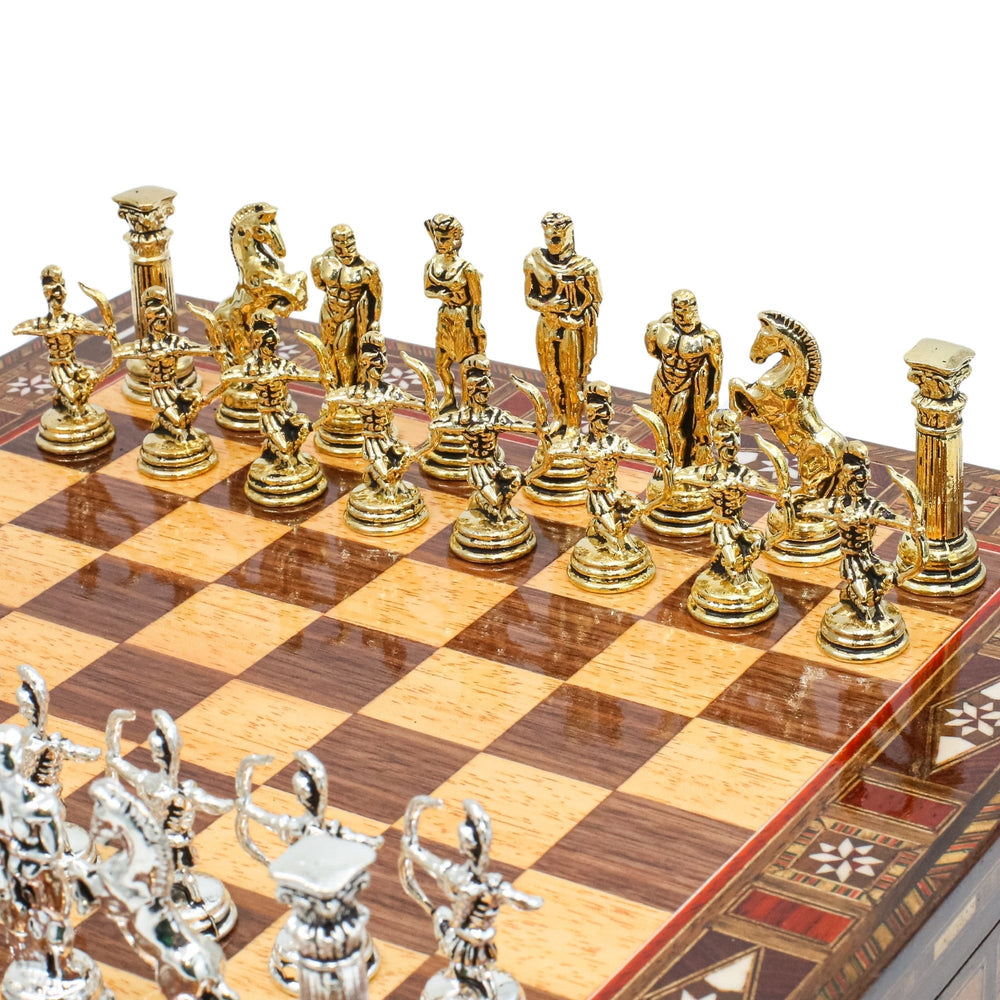 Handmade Inlay Storage Chess Set 30 CM (12") - Greek Archer - Cooper Chess