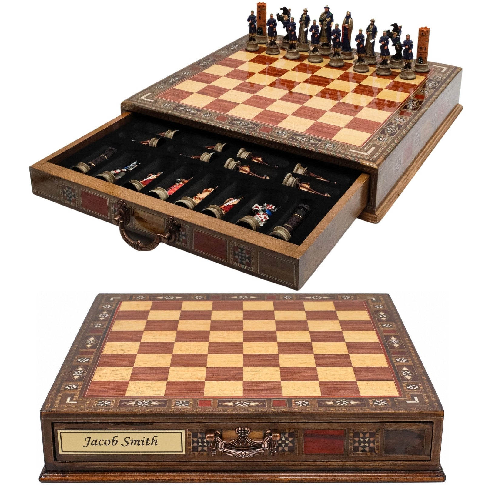 Handmade Inlay Chess Set with Drawer Storage 38 CM (15") - Arabs vs ...