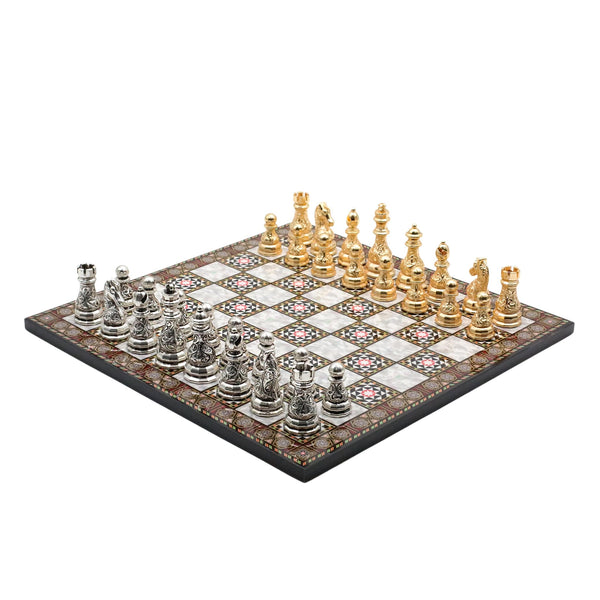 Crystal Baroque Metal Chess Set | Gold - Silver | Wooden Chess Board ...